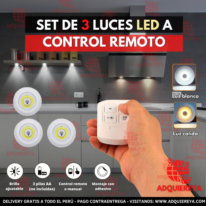 SET DE 3 LUCES LED CONTROL REMOTO – ADQUIEREYA